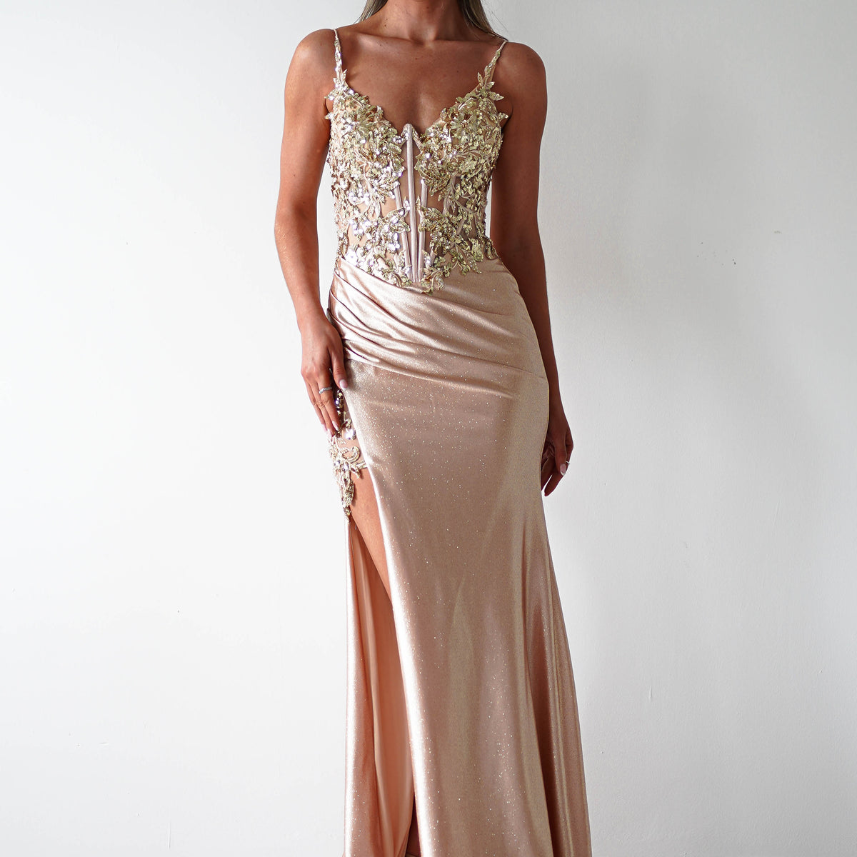 Regina Embellished Bodice Gown | Champagne/Gold | Debs & Prom | Formal ...