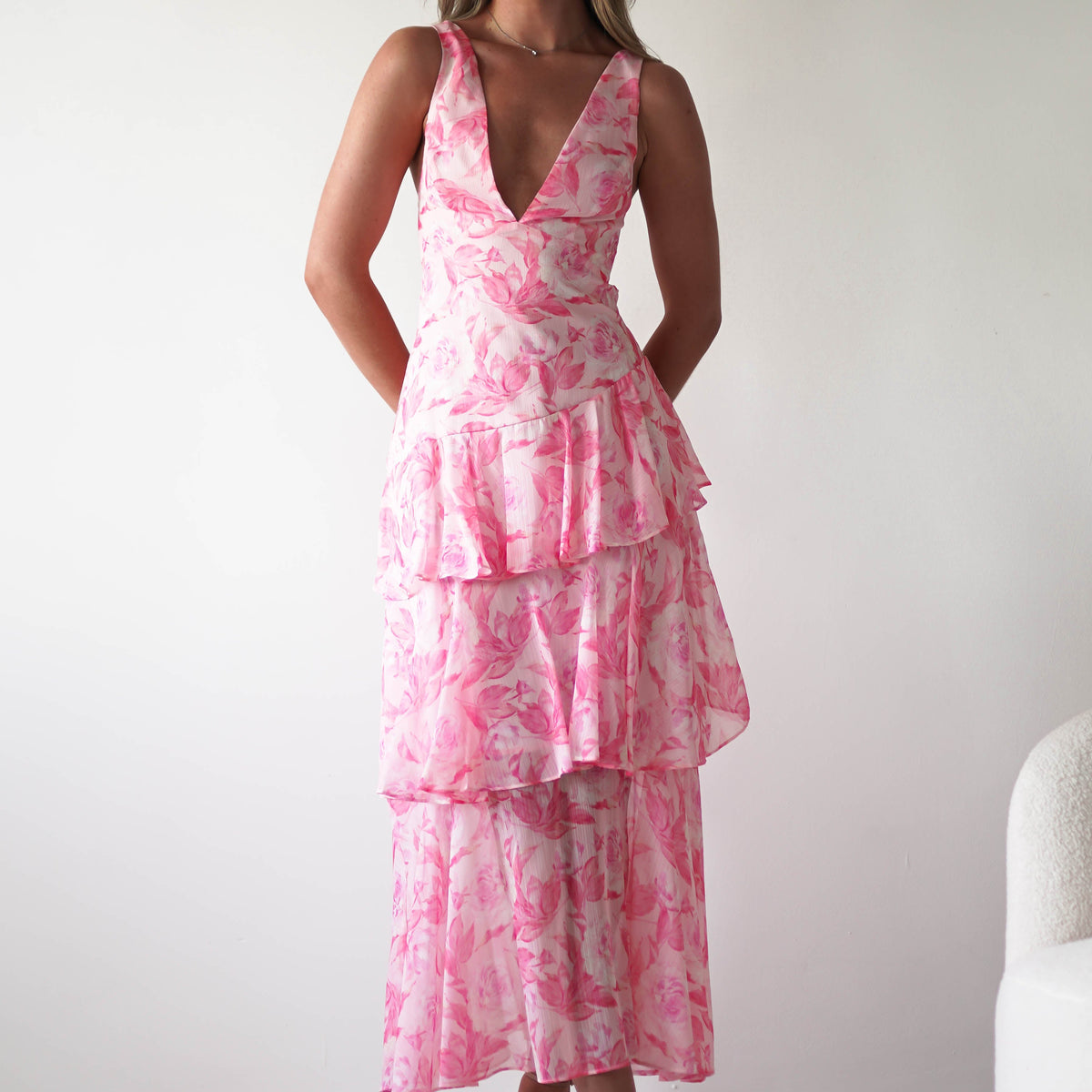 Quincy Floral Ruffle Maxi Dress Pink Print | Wedding Guest Dress | Maxi ...
