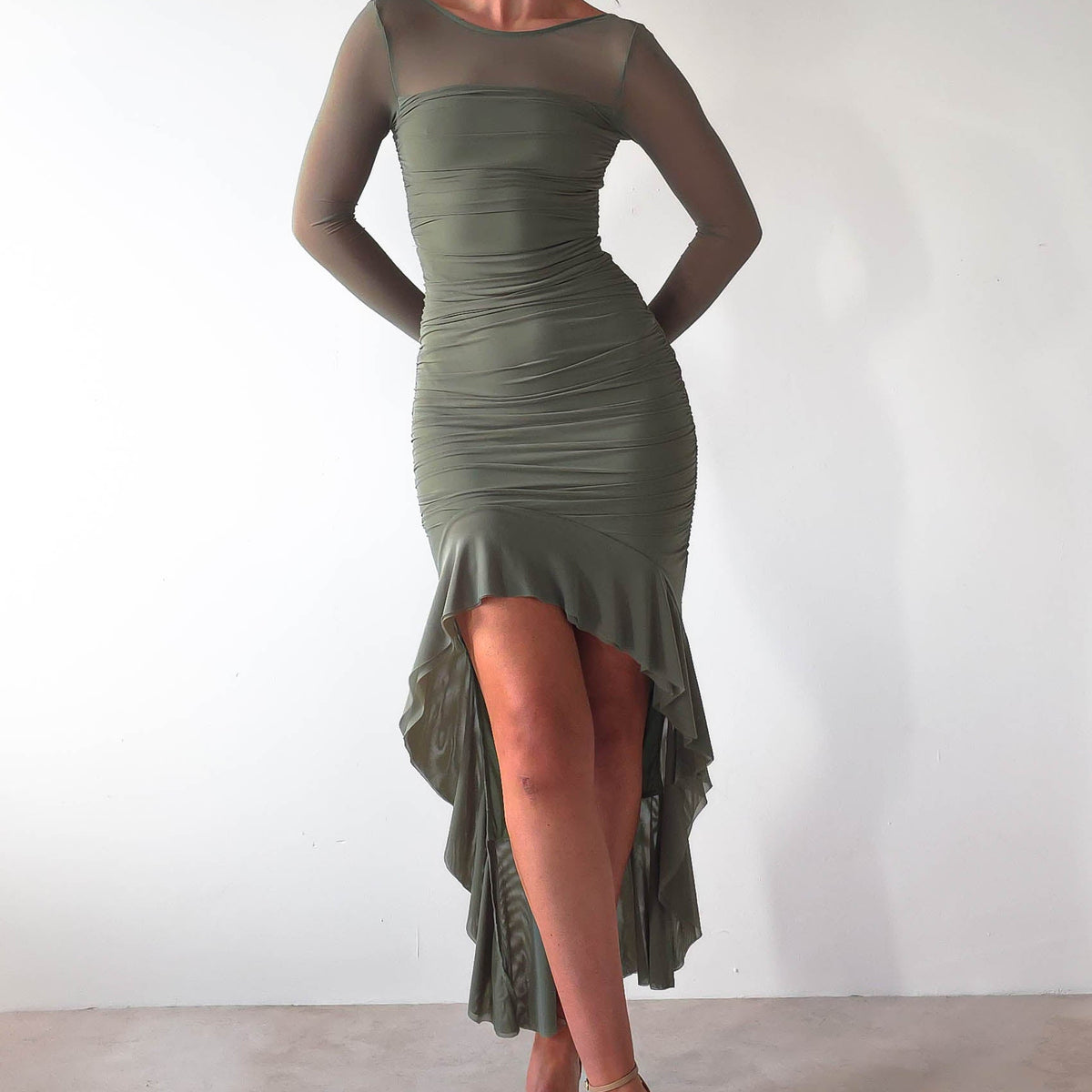 Carlson Mesh Midaxi Dress | Olive – Oh Hello Clothing