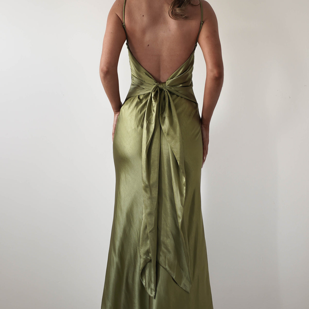 Hermie Silky Satin Maxi Dress | Olive – Oh Hello Clothing